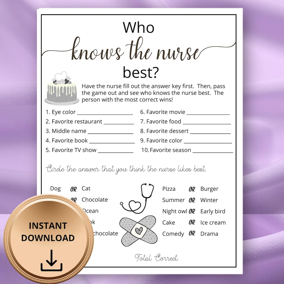 Who Knows the Nurse Best Game, Nurse Grad Party Activity,medical Staff ...