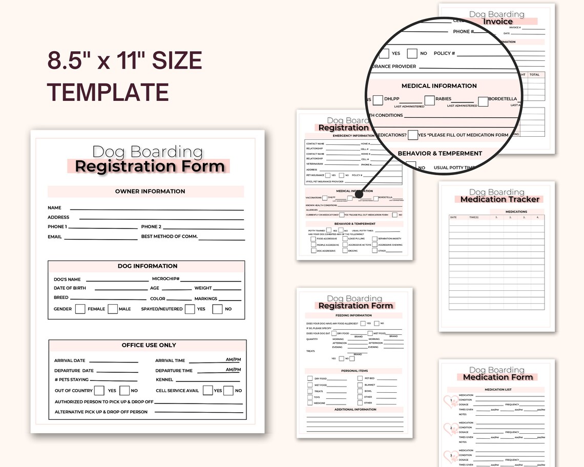 Dog Boarding Registration Forms Fillable PDF D001 - Etsy