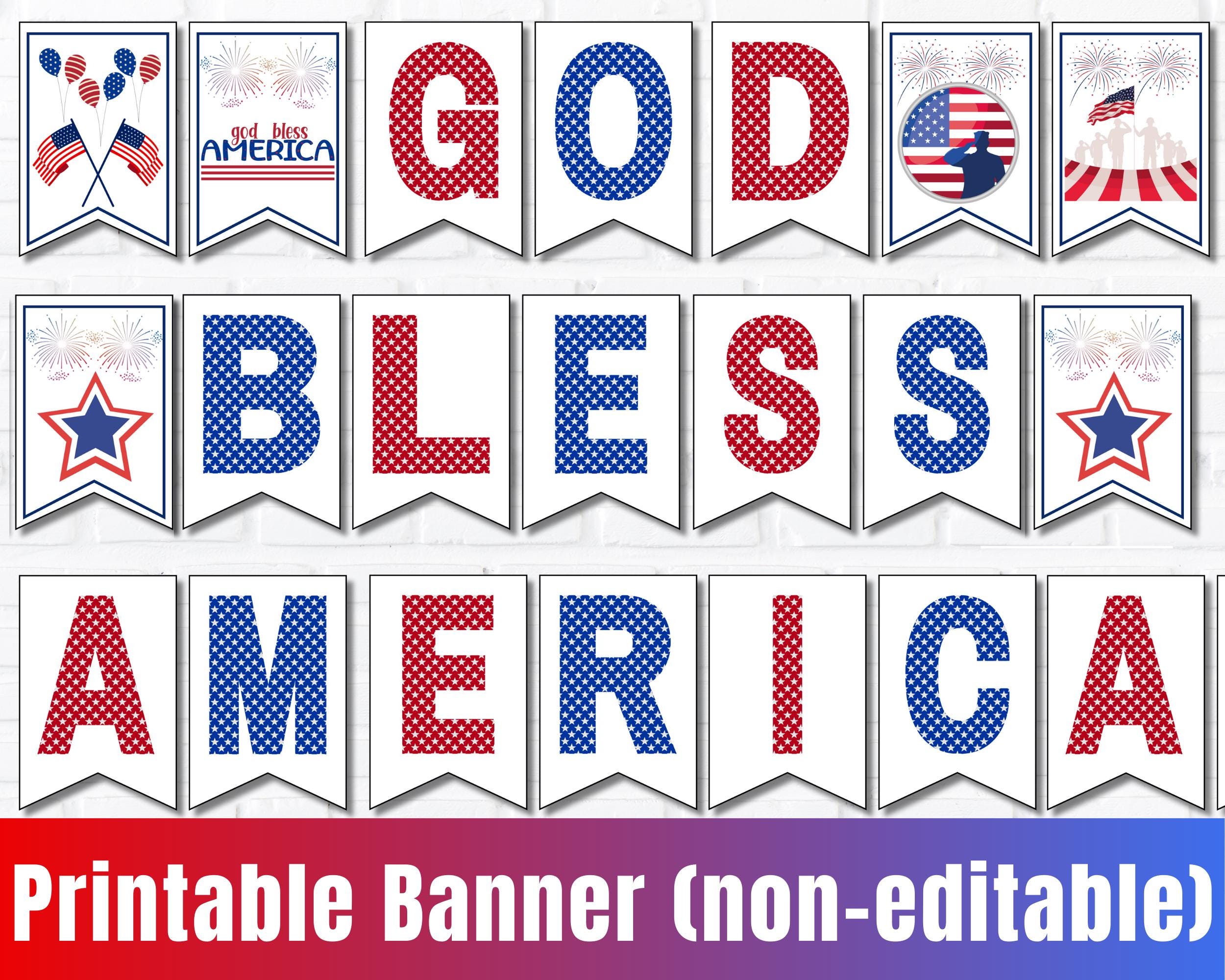 God Bless America Banner Sign,printable Patriotic Poster,diy Presidents ...