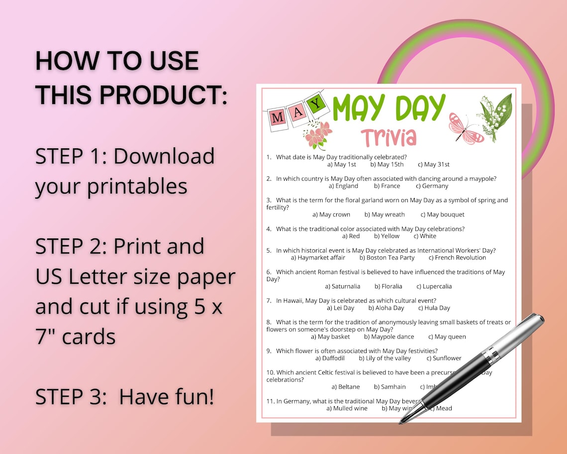 May Day Trivia Game, Printable May Day Game for the Family, Classroom ...