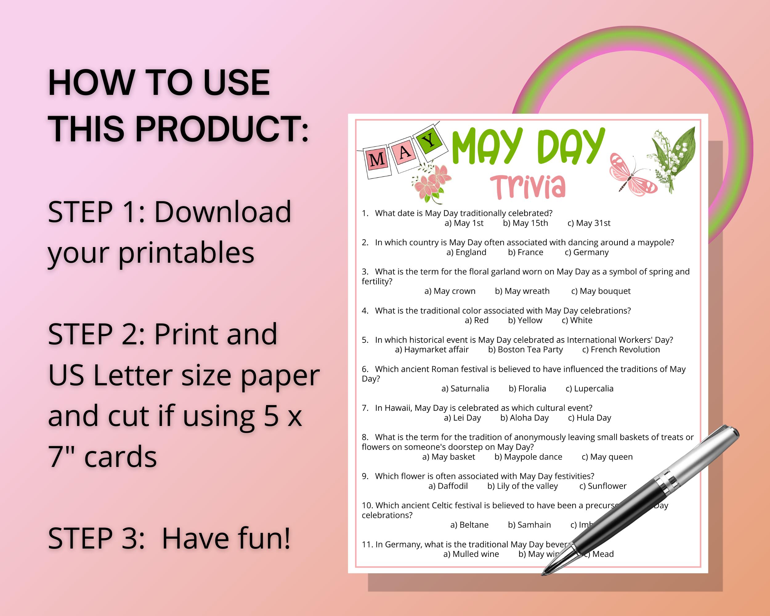 May Day Trivia Game, Printable May Day Game for the Family, Classroom ...