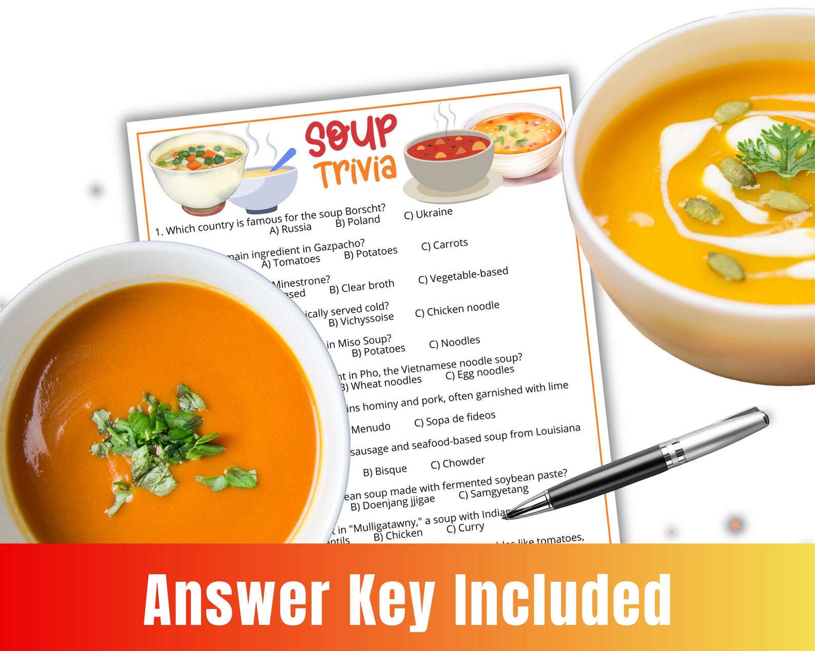 Soup Trivia Game, Printable Soup Cook-off Game for Kids & Adults, Soup ...
