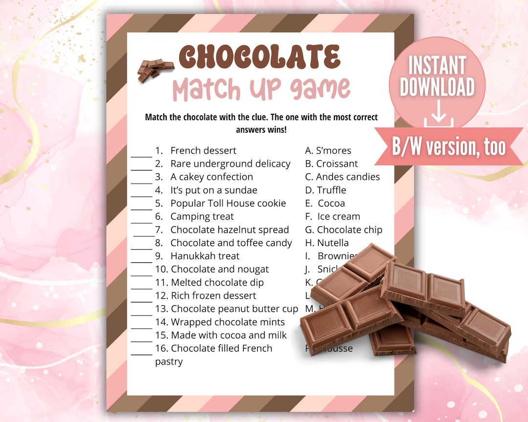 Chocolate Match Game Chocolate Party Quiz Game Sleepover Game Family chocolate-match-game-chocolate-party-quiz-game-sleepover-game-family