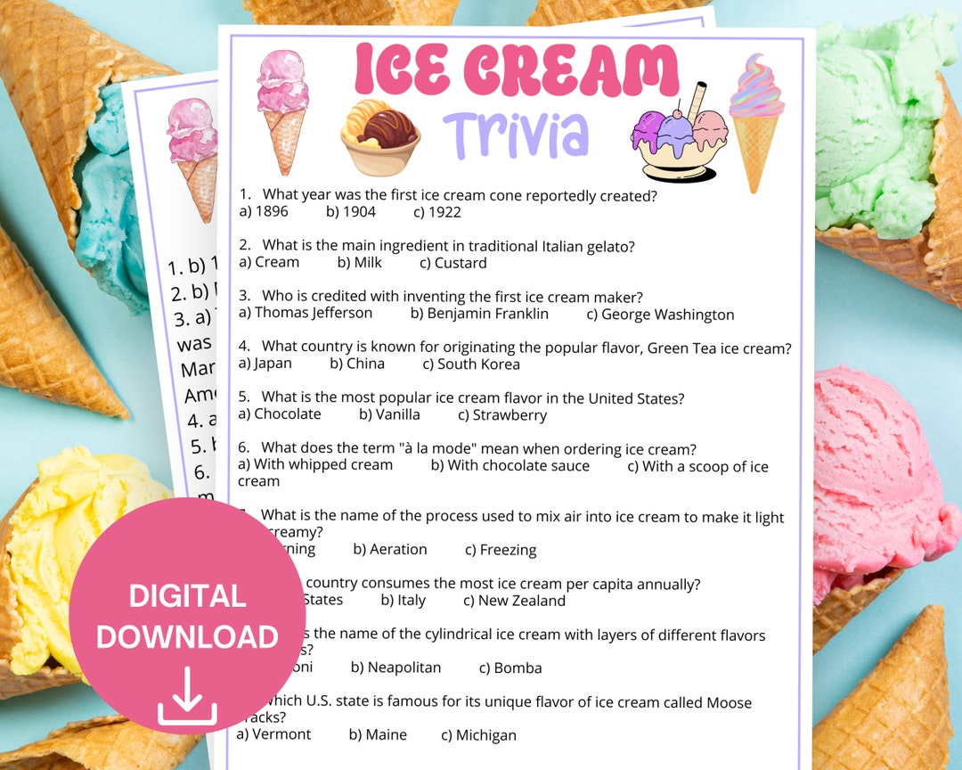 Ice Cream Trivia Game,printable Ice Cream Party Game for Kids & Adults ...