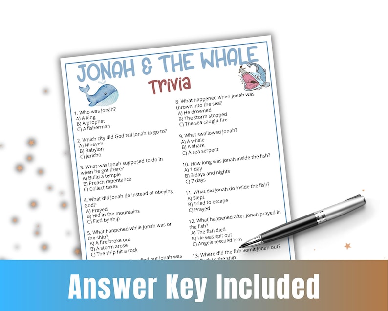 Jonah and the Whale Trivia Game for Kids, Sunday School Bible Games ...