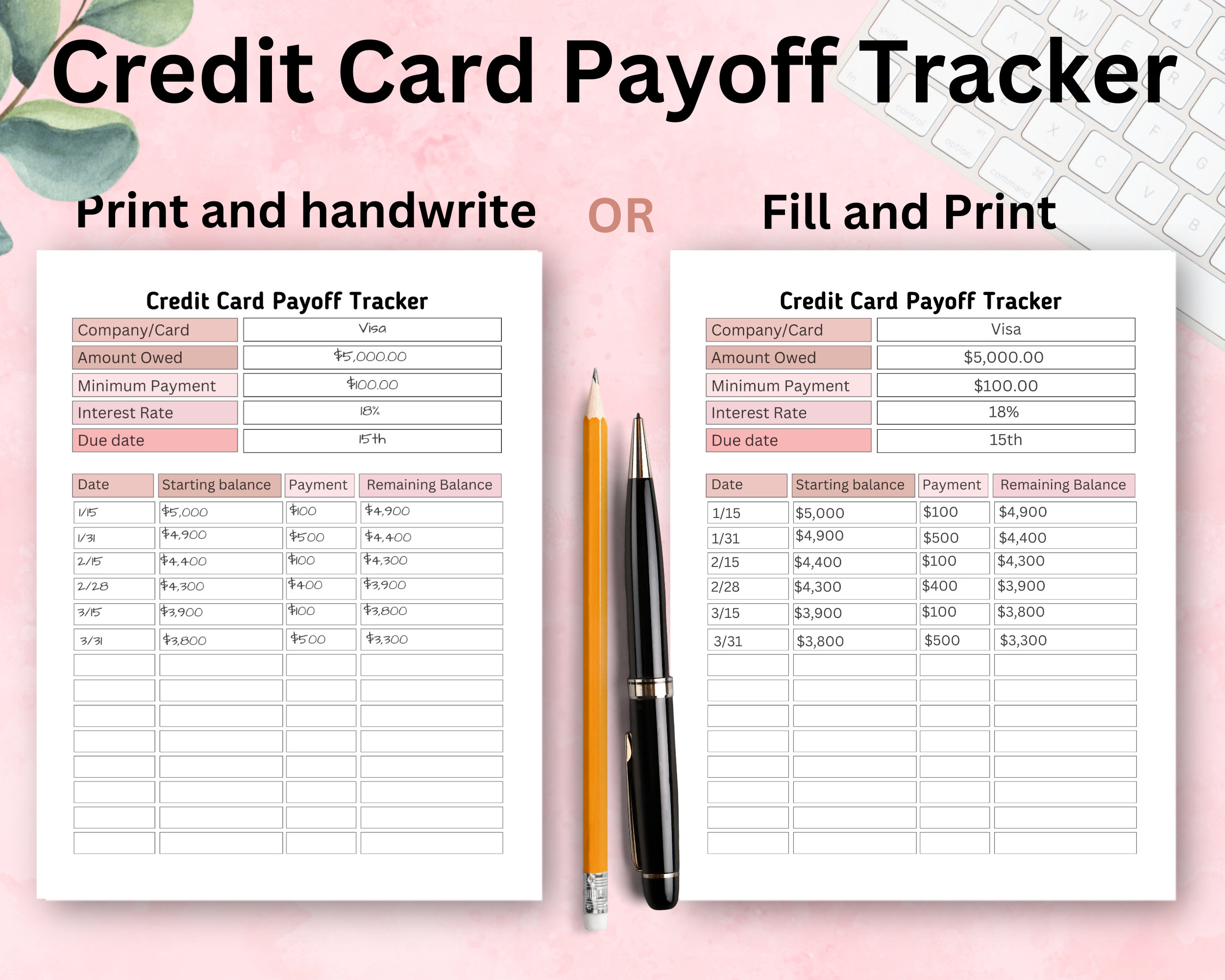 Editable Credit Card Payoff Tracker, Printable Credit Card Payment ...