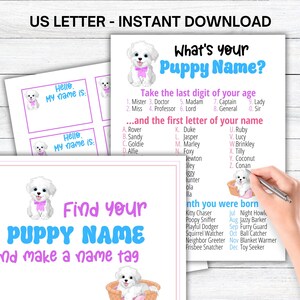 What's Your Puppy Name Game WITH NAMETAGS + SIGN, Puppy Party Game, Dog ...