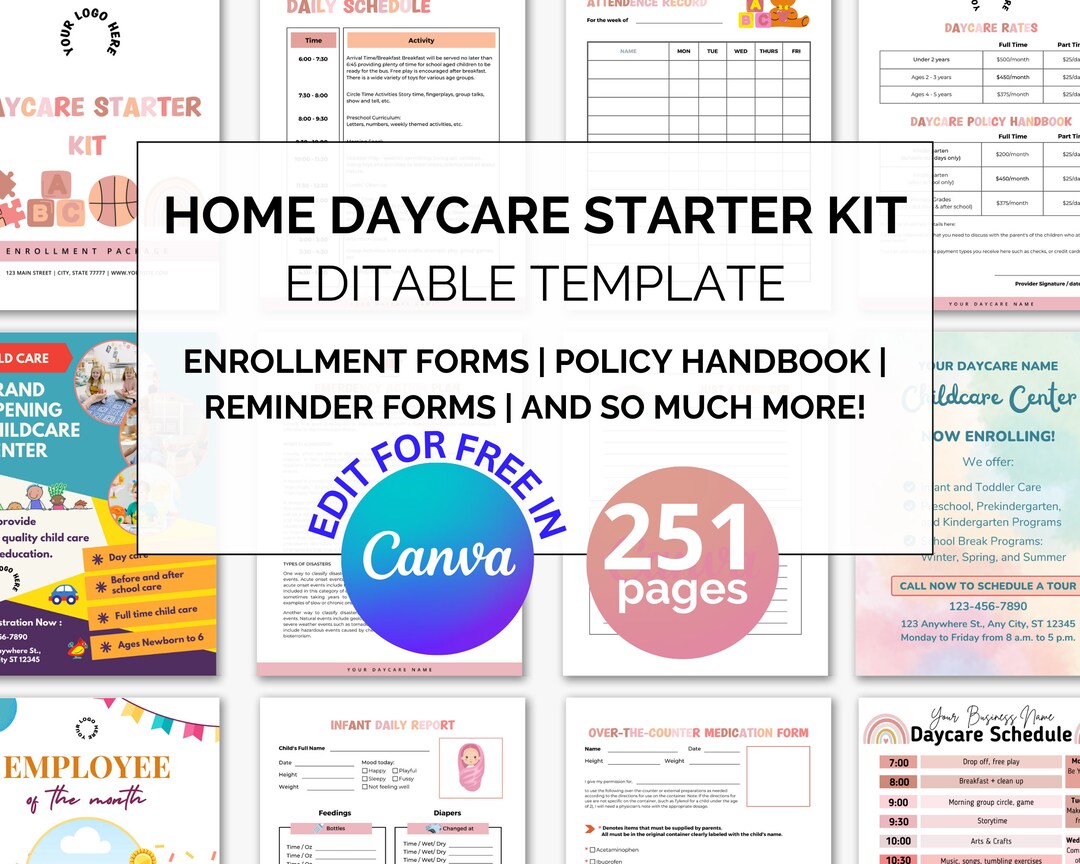 Daycare Starter Kit, Daycare Forms, Daycare Contract, Childcare Forms ...