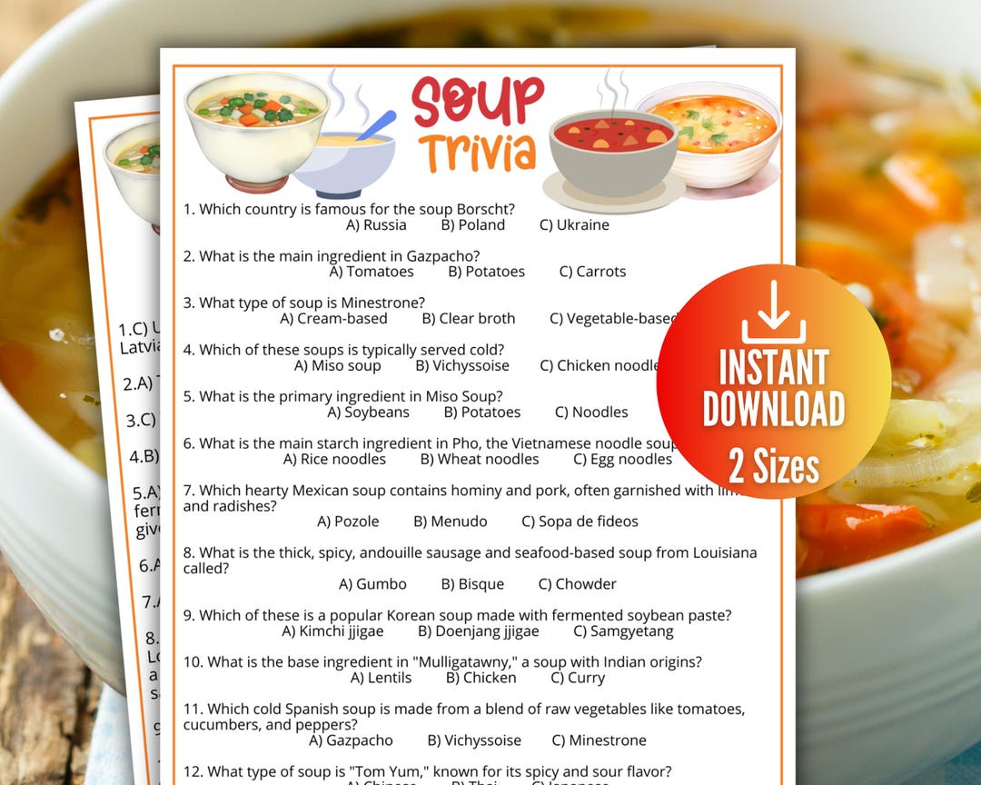 Soup Trivia Game, Printable Soup Cook-off Game for Kids & Adults, Soup ...