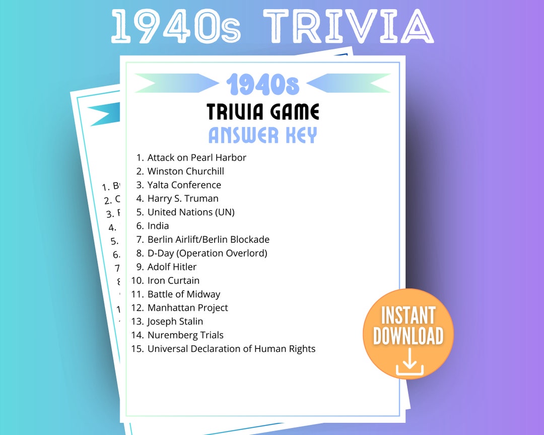 1940s Decade Trivia Game, Trivia Questions, 40s Trivia Quiz, 1960s ...