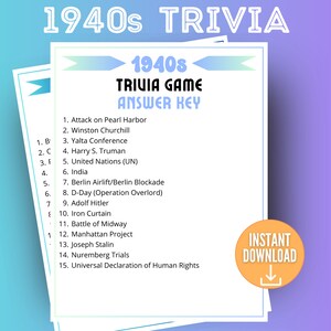 1940s Decade Trivia Game, Trivia Questions, 40s Trivia Quiz, 1960s ...
