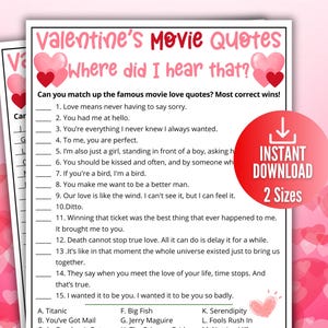 Valentine's Day Movie Quote Trivia Game, Rom Com Movie Quotes ...