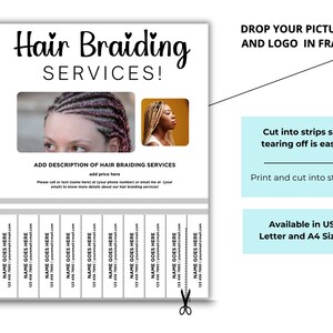Editable Hair Braiding Marketing Flyer, Hair Beading Tear off Flyer ...