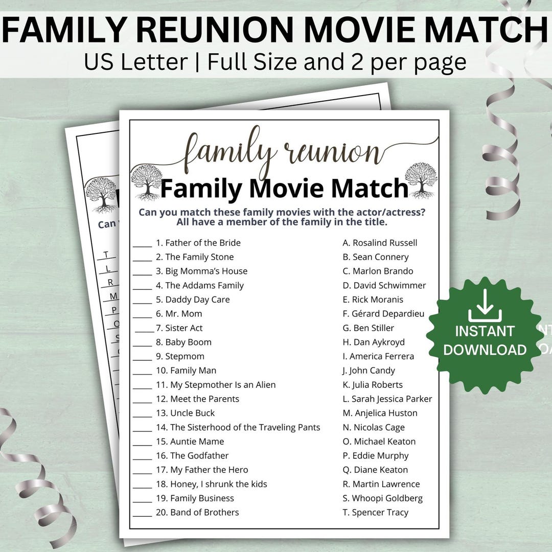 Family Reunion Movie Trivia Game, Movie Match Up, Famous Family Movies ...