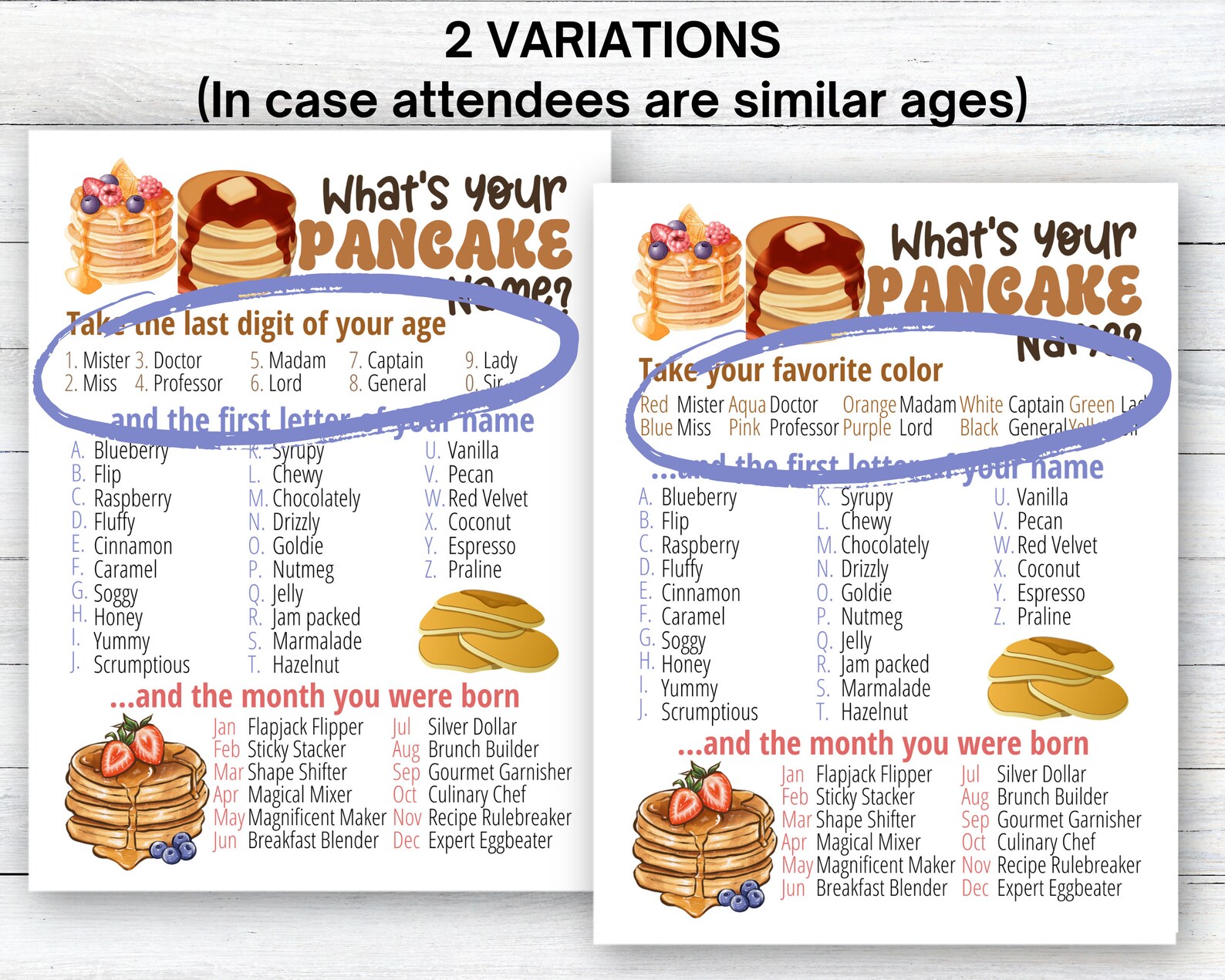 What's Your Pancake Name Game WITH NAMETAGS + SIGN, Sleepover Slumber ...