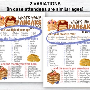 What's Your Pancake Name Game WITH NAMETAGS + SIGN, Sleepover Slumber ...