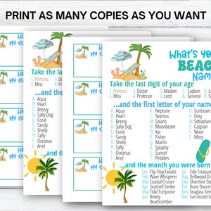 What's Your Beach Name Game WITH NAMETAGS + SIGN, Beach Vacation Party ...