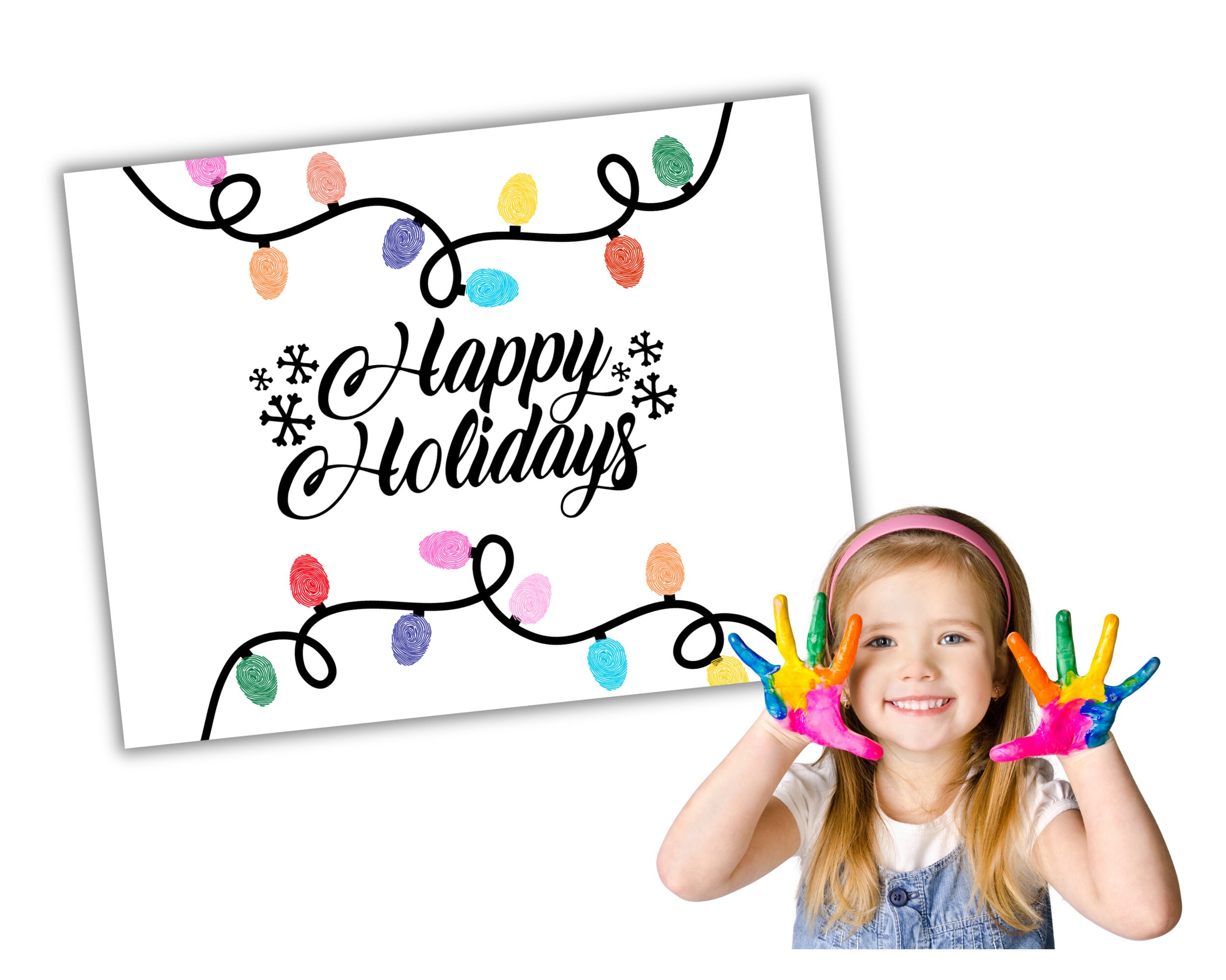 Fingerprint Christmas Lights Printable Happy Holidays Craft, Craft for ...