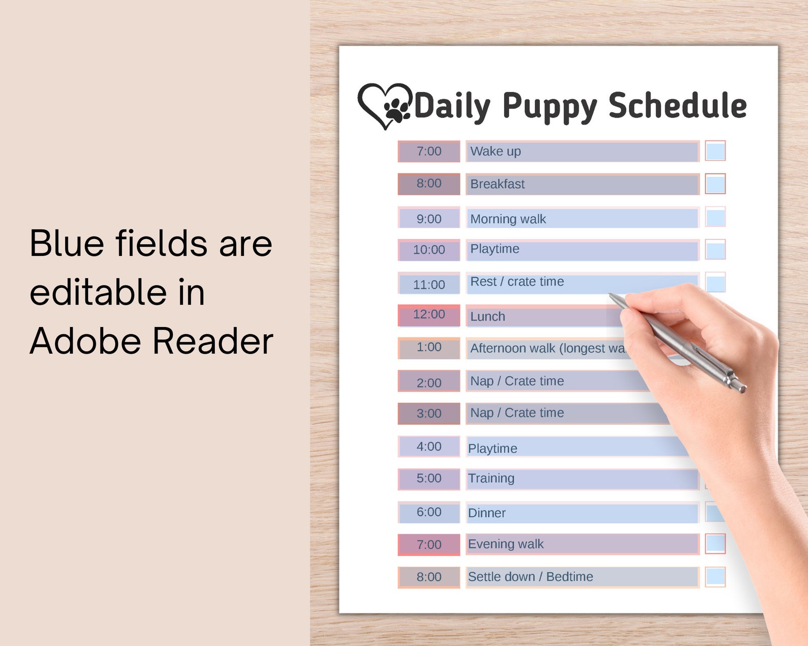 Daily Puppy Schedule - Fillable PDF, Editable Daily Dog Routine Puppy ...