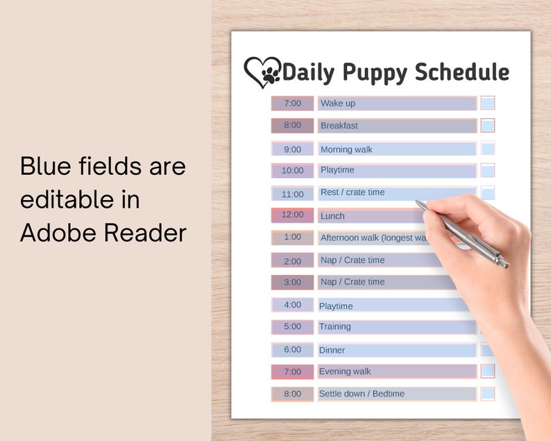 Daily Puppy Schedule - Fillable PDF, Editable Daily Dog Routine Puppy ...