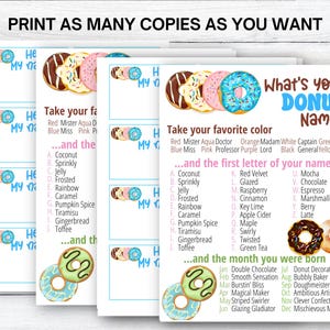 What's Your Donut Name Game WITH NAMETAGS + SIGN, Donut Party Game ...