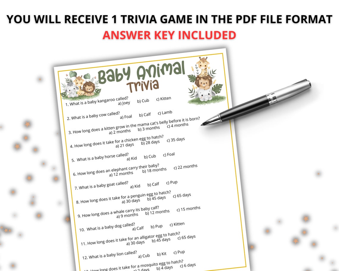 Baby Animal Trivia Game, Printable Animal Game for Kids & Adults ...