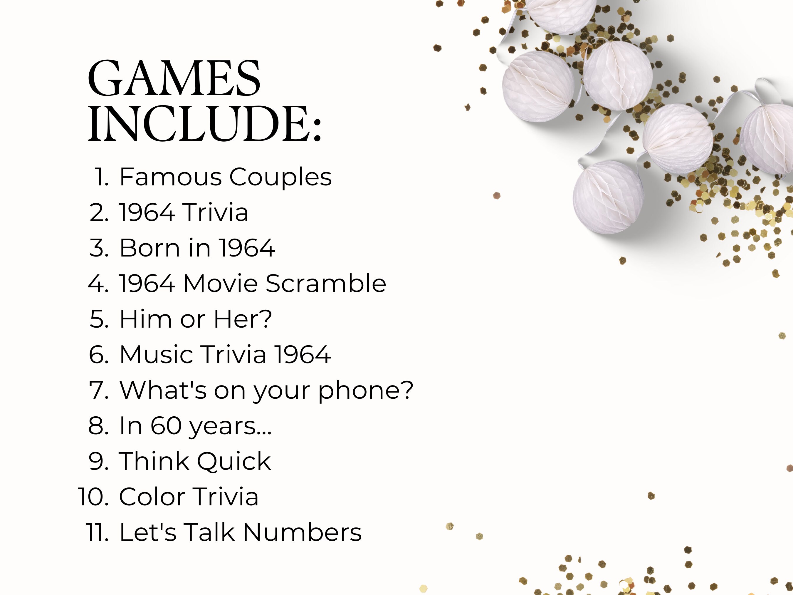 60th Wedding Anniversary Games, Married in 1964 Game, 1964 Anniversary ...