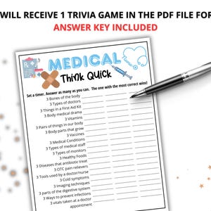 Medical Think Quick Trivia Game,doctor Nurse Appreciation Week,medical ...