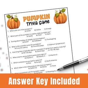 Pumpkin Trivia Game, Fall Trivia Game, Halloween Party Game, Halloween ...