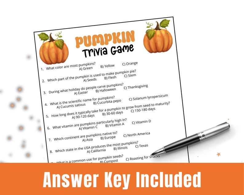 Pumpkin Trivia Game, Fall Trivia Game, Halloween Party Game, Halloween ...