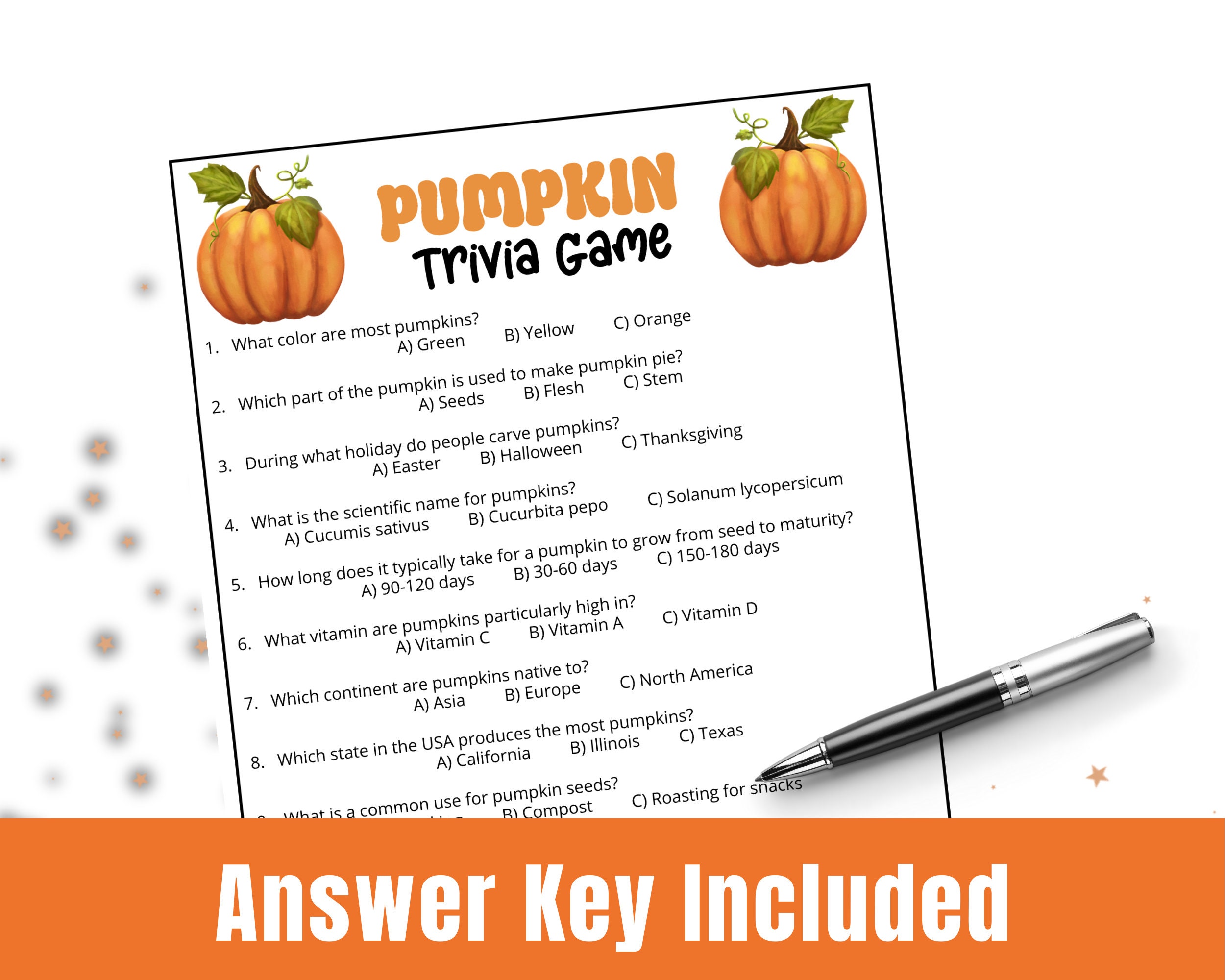 Pumpkin Trivia Game, Fall Trivia Game, Halloween Party Game, Halloween ...