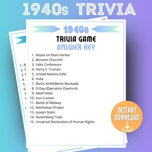 1940s Decade Trivia Game, Trivia Questions, 40s Trivia Quiz, 1960s ...