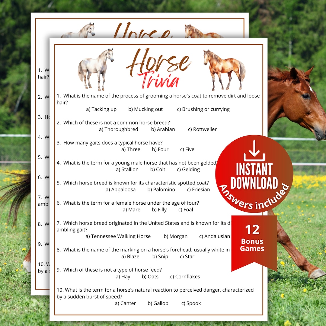 Horse Trivia Game, Printable Horse Trivia for Parties, Derby Party Game ...