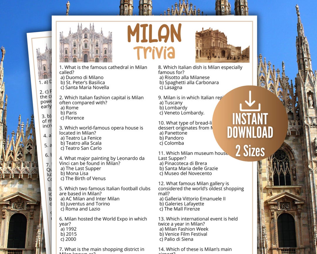 Milan Trivia Game,printable Winter Games 2026 Teens & Adults,italian ...