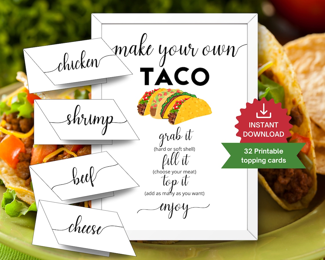 Taco Bar Station Sign & Table Cards, Make Your Own Taco Signs, Tex-mex ...