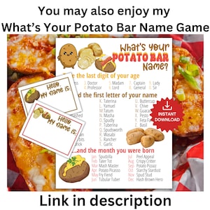Potato Trivia Game,printable Potato Bar Game for Kids & Adults ...