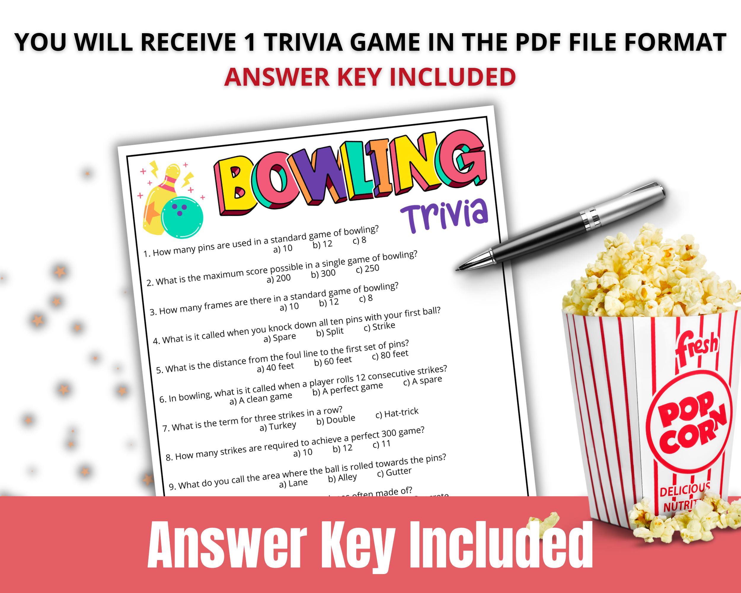 Bowling Trivia Game, Sports Team Trivia, Office Party Activity, Bowling ...