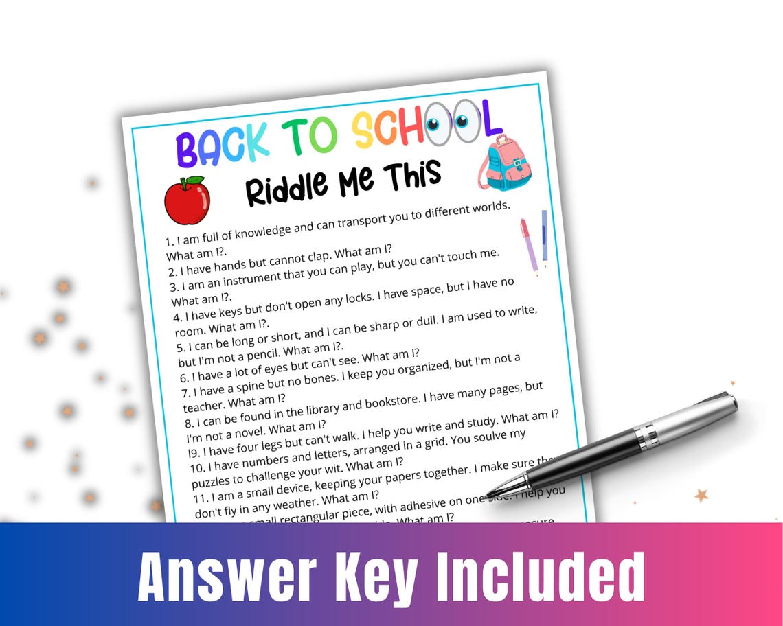 Back to School Trivia Games, Riddle Me This, Classroom Games ...