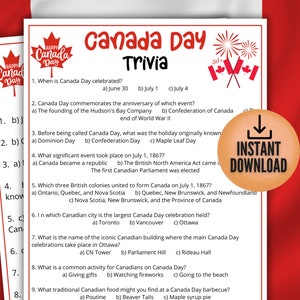 Canada Day Trivia,printable Multiple Choice Canada Day Game for Kids ...