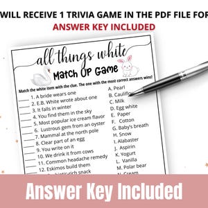 All Things White Trivia Game, Bridal and Engagement Party Printable ...