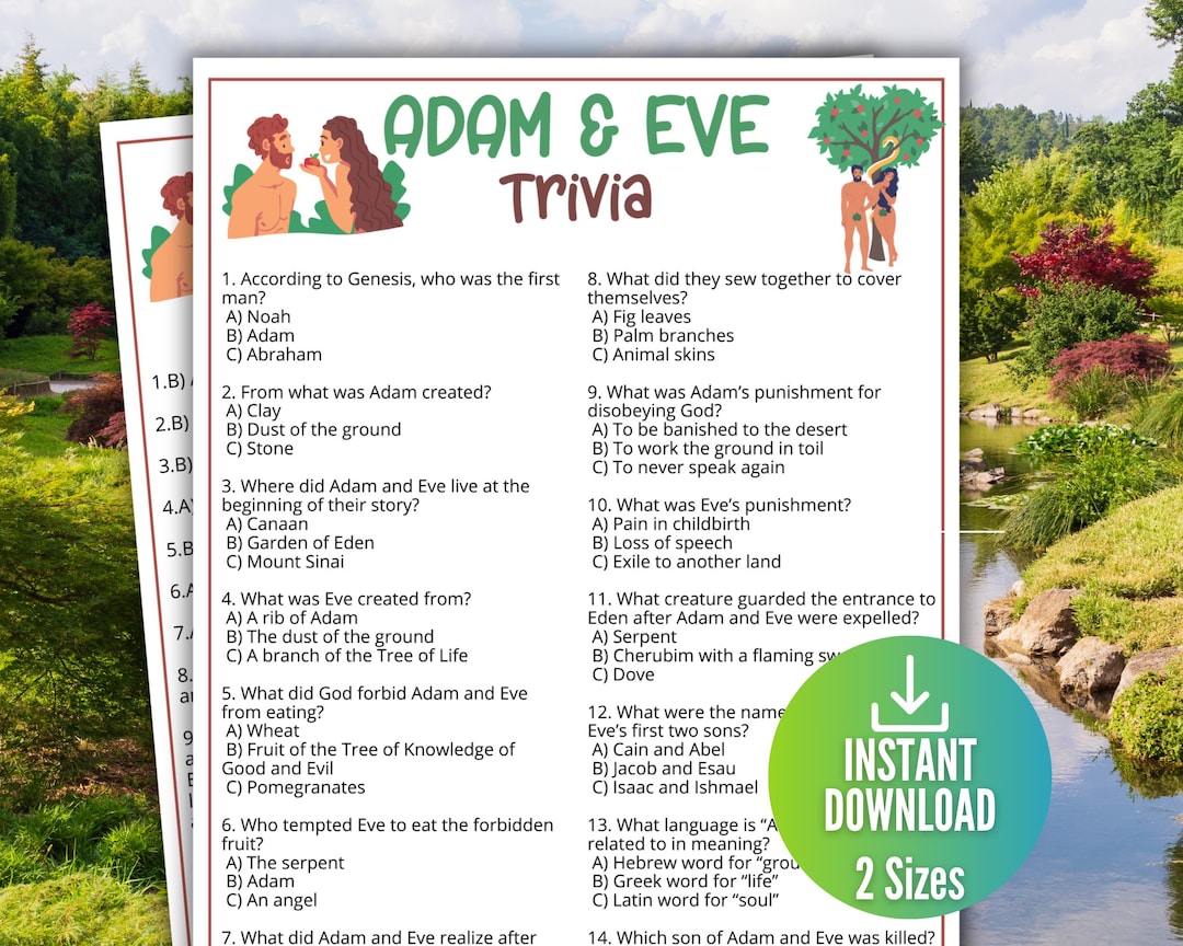 Adam and Eve Trivia Game for Kids, Sunday School Bible Games, Old ...