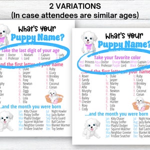 What's Your Puppy Name Game WITH NAMETAGS + SIGN, Puppy Party Game, Dog ...