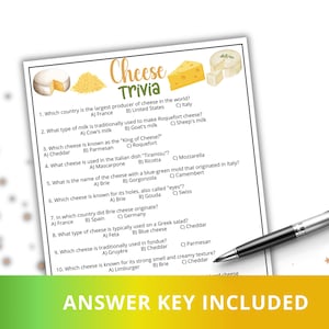 Cheese Trivia Game, Printable Wine & Cheese Party Game for Adults ...