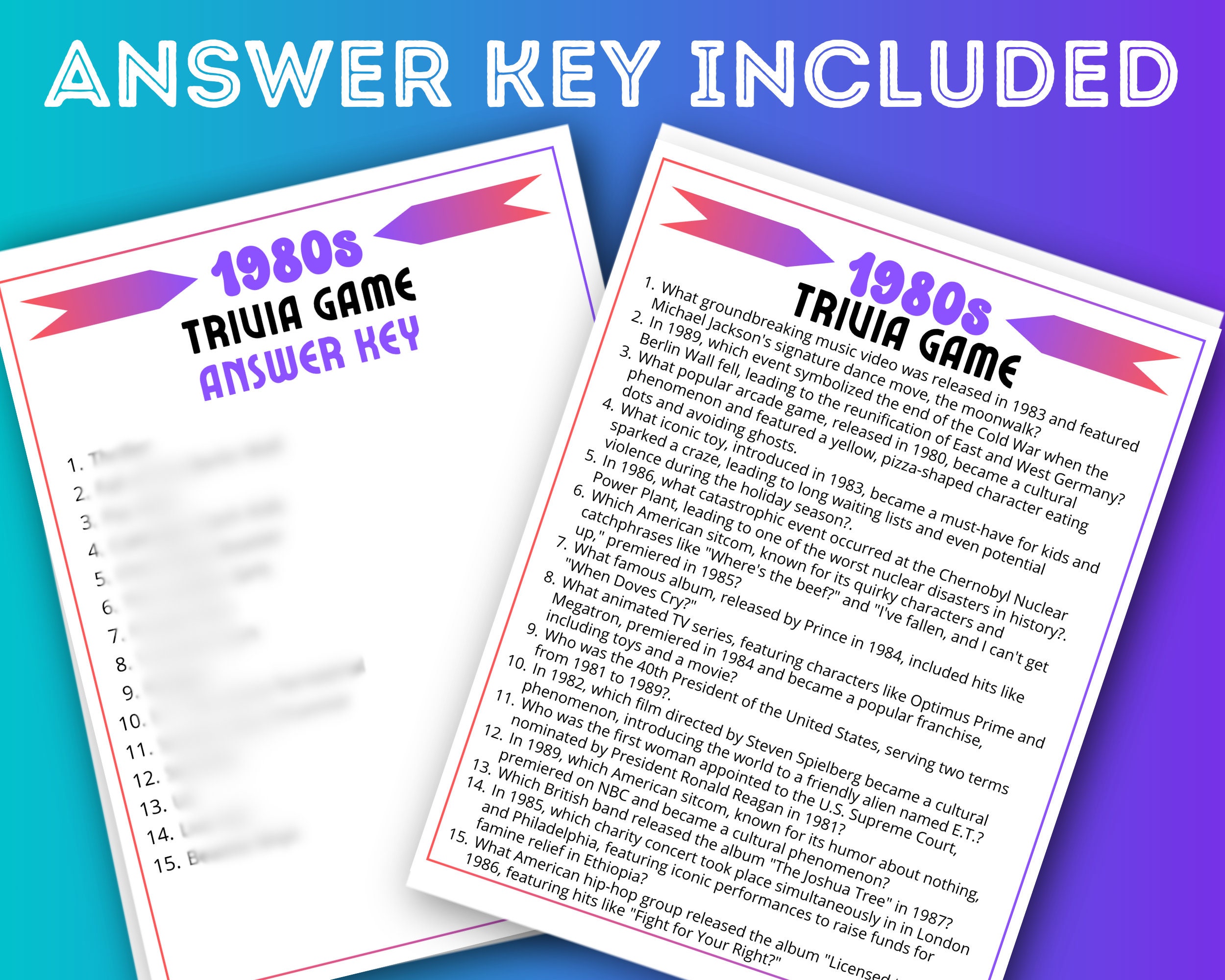 1980s Decade Trivia Game, Trivia Questions, 80s Trivia Quiz, 1980s ...