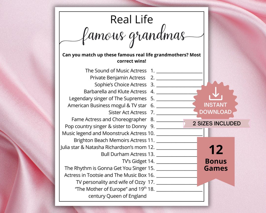 Famous Grandma Trivia Game,printable Grandparents Day Game,real TV ...