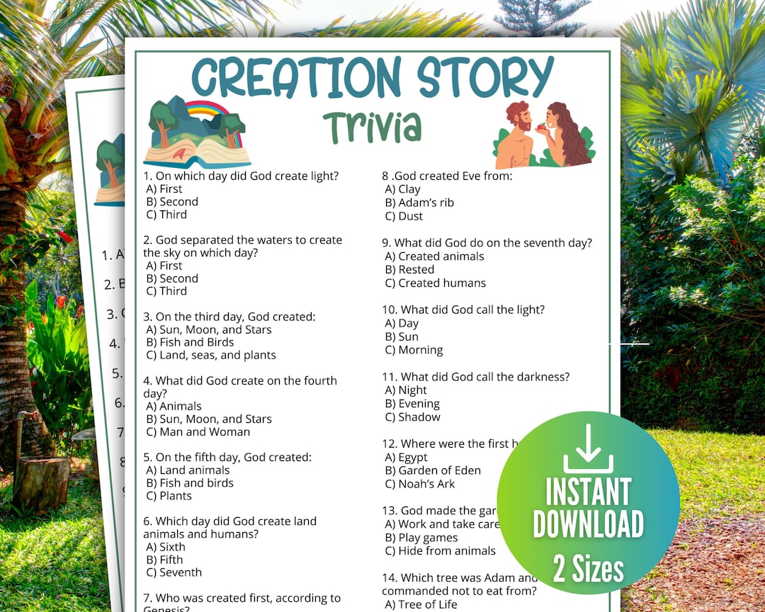 Bible Creation Story Trivia Game for Kids, Sunday School Bible Games ...