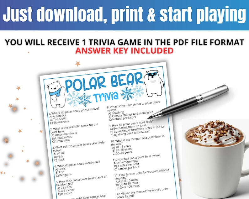 Polar Bear Trivia Game,printable Winter Game for Kids & Adults,polar ...