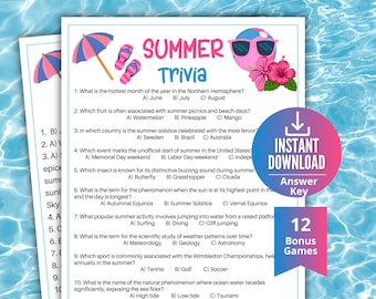 Summer Trivia Game, Summer Party Game, July 4th Family Game, Summertime ...