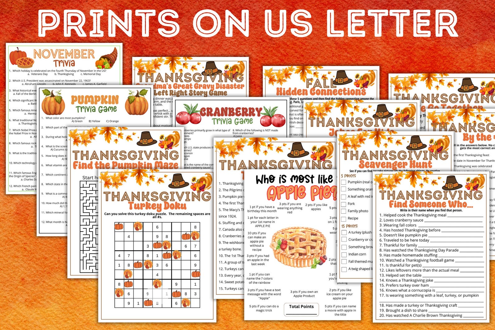 Thanksgiving Game Bundle, Fall Trivia Games, 52 Fun Printable Games for ...