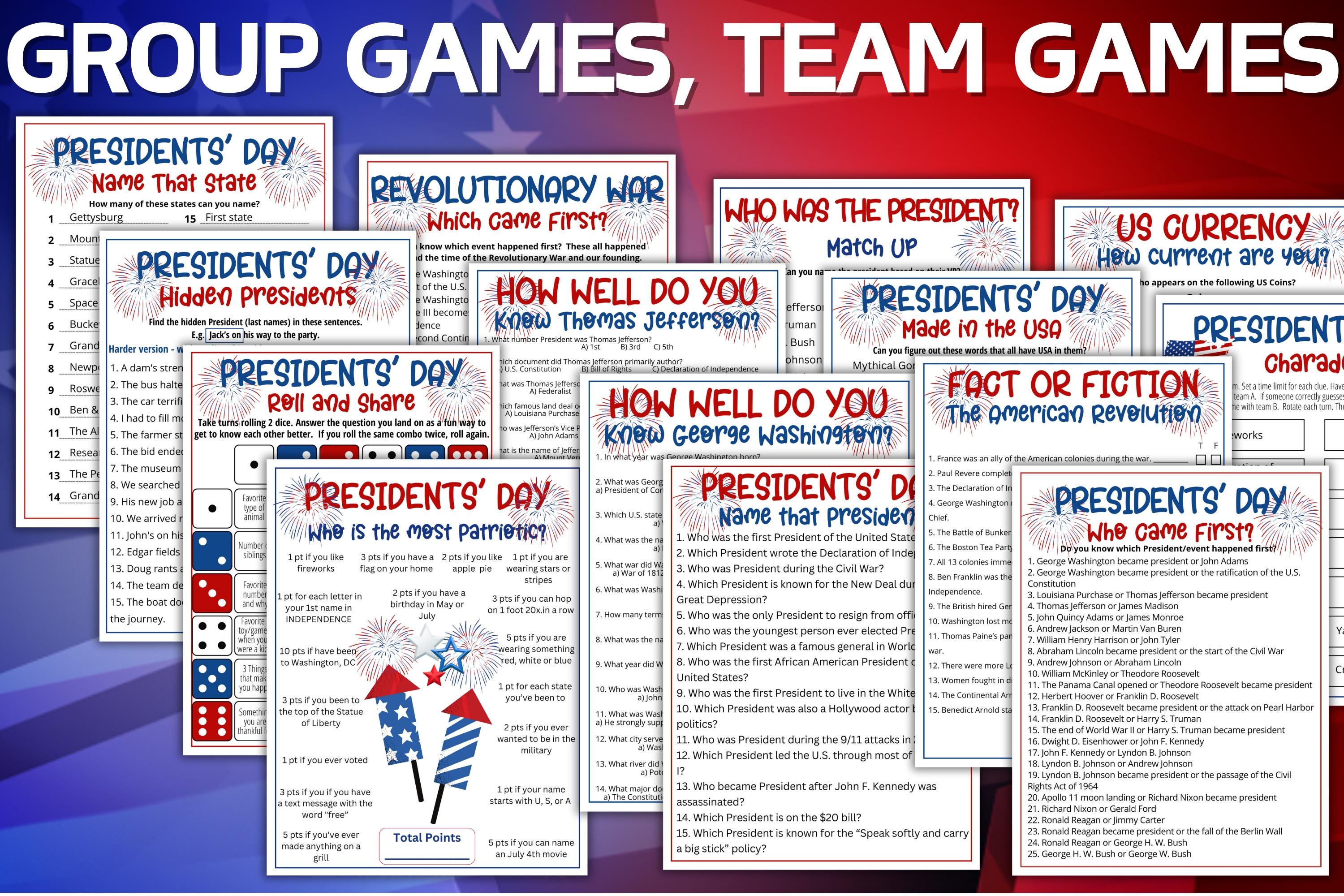 Presidents' Day Game Bundle, Mega Presidents Day Trivia,patriotic Songs ...